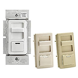 Leviton IP710-DLZ IllumaTech Slide Dimmer for LED 0-10V Power Supplies, 1200VA, 10A LED, 120/277 VAC, White w/Color Change Kits Included & IPKIT-G GY CLR Conv KIT Slider/Push BTN