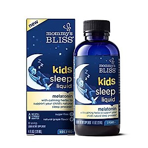 Mommy's Bliss Kids Sleep Liquid with Melatonin & Calming Herbs | Supports The Natural Sleep Process for Children 3 Years & Up | Grape Flavor | Sugar Free| 4 Fl Oz (60 Servings)