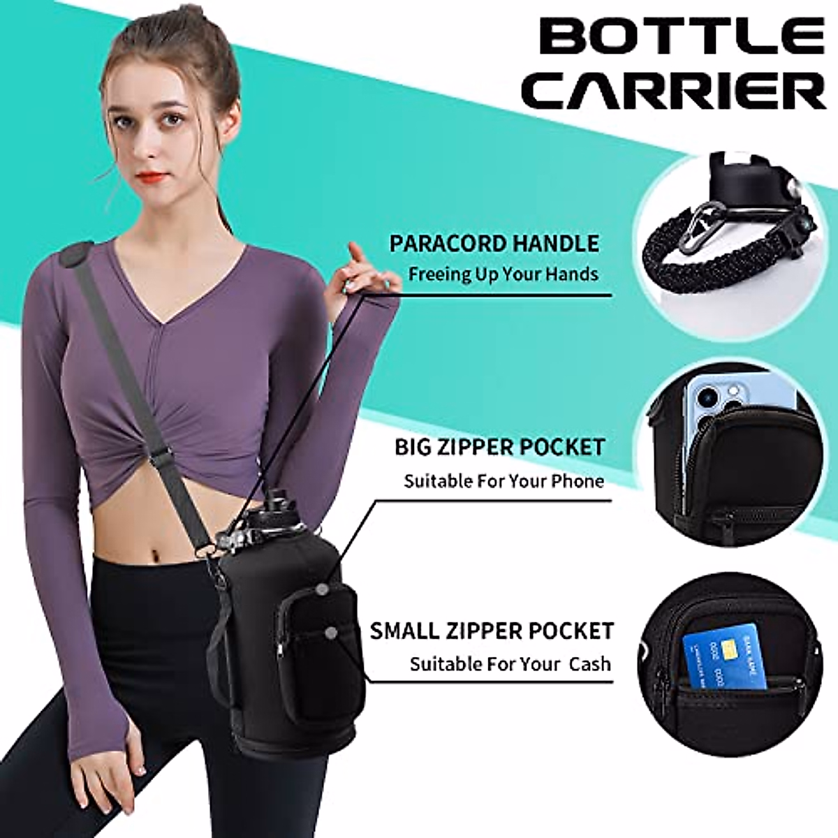 DIGJUPER Insulated Water-Jug Gallon Water Bottles - with Straw & Spout Lids, Paracord Handle & Bottle Carrier, 128OZ Metal Gallon Water Bottle Large, Vacuum Thermo Jug Stainless Steel Water Flask Jug