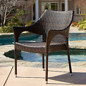Christopher Knight Home Jenning Outdoor Wicker Stacking Chair Chat Set, 3-Pcs Set, Multibrown