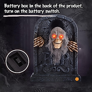 ELAMAS Halloween Animated Zombie Tombstone - Animatronic Skeleton Decorations with Sound Activated, Creepy Voice, Spooky Skull Head, Light Up Eyes, Scary Motion, Horror Prop for Indoor/Outdoor