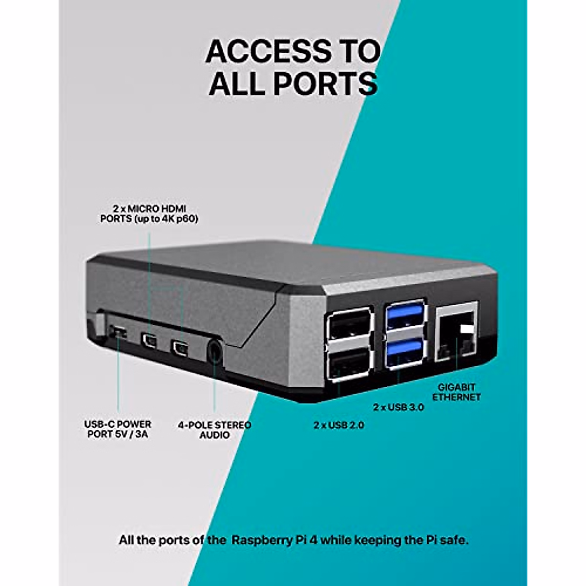 Argon NEO x Raspberry Pi 4 4GB Kit | Aluminum Case | 64 Gig SD Card | Micro HDMI to HDMI Cable | 18W Type-C Power Supply | Quick Start Guide