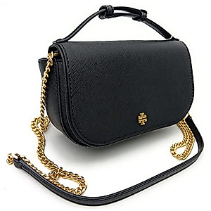 Tory Burch Emerson Top Handle Women's Saffiano Leather Crossbody Bag (Black)