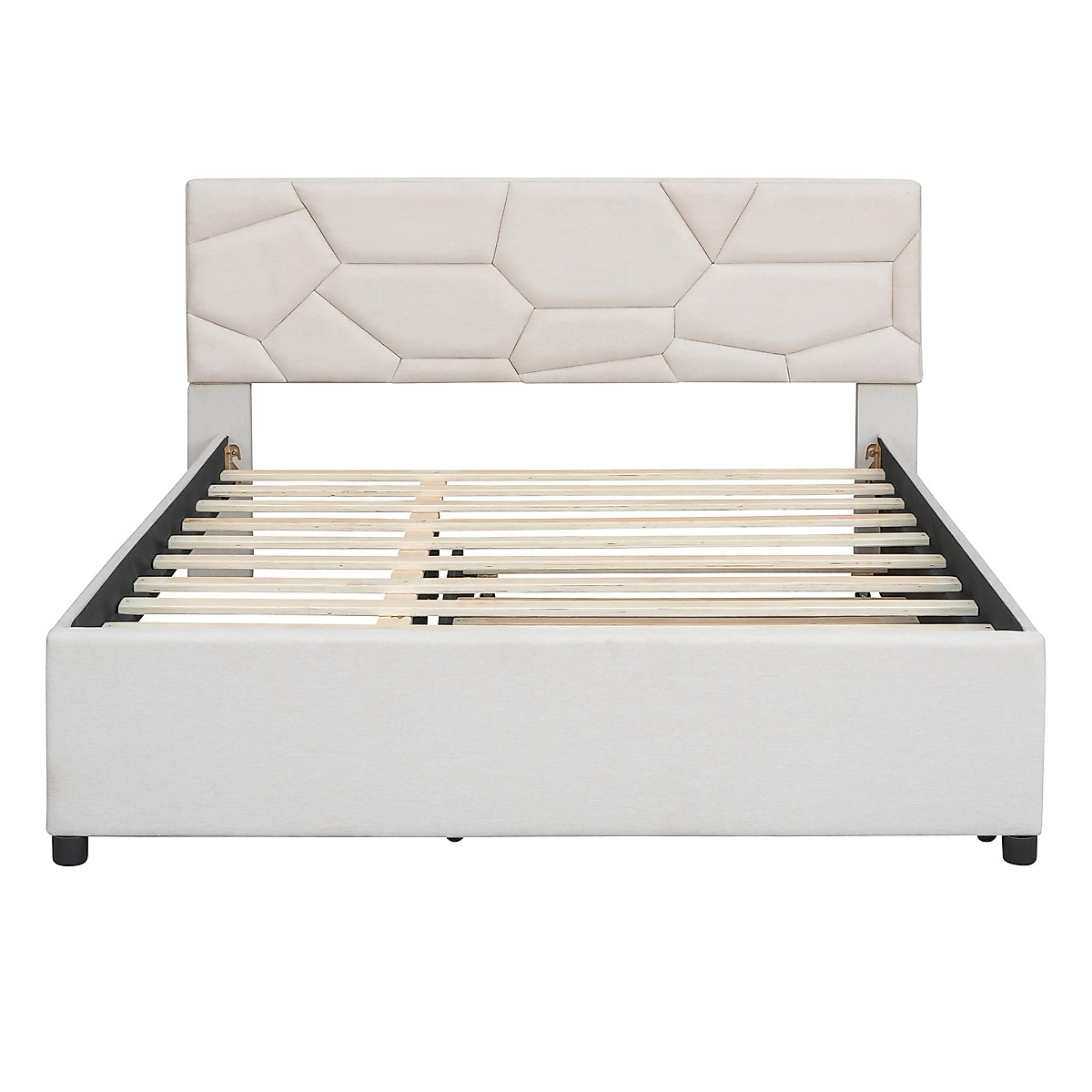 DNYN Queen Size Upholstered Platform Bed with Trundle（Twin XL） for Kids,Teen,Adult Bedroom,Solid Wood Bedframe Linen Fabric Home Furniute w/Brick Pattern Heardboard,No Box Spring Needed, Beige