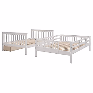 BIADNBZ Full Over Full Bunk Bed with Stairs Storage and Three Drawers, Detachable Stairway Wooden Bunkbeds Frame w/Guard Rail, for Kids Teens Adults Bedroom, White
