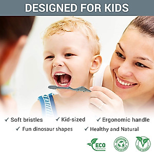 ANPEI ROARex Vegan Kids Toothbrush | Dino Design | Biodegradable & Compostable Natural Plant-Based Toothbrush | Dinosaur Theme | 1% for The Planet