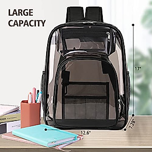 SIMBOOM Clear Backpack, Heavy Duty TPU Transparent Backpacks Large See Through Bookbag with Reinforced Strap for School, Stadium, Security, Work, Travel, College, Sporting Events, Concert (Black)