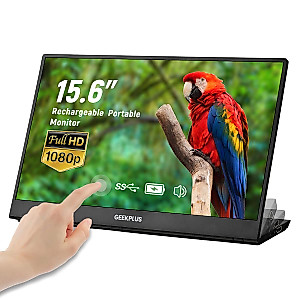 Geekplus Touch Monitor Portable Touchscreen Slim Mini Monitor with Battery Kickstand Speakers Laptop Monitor, External Monitor 15.6 Inch Computer Display 1080P Screen HDMI USB C Gaming Travel Monitor