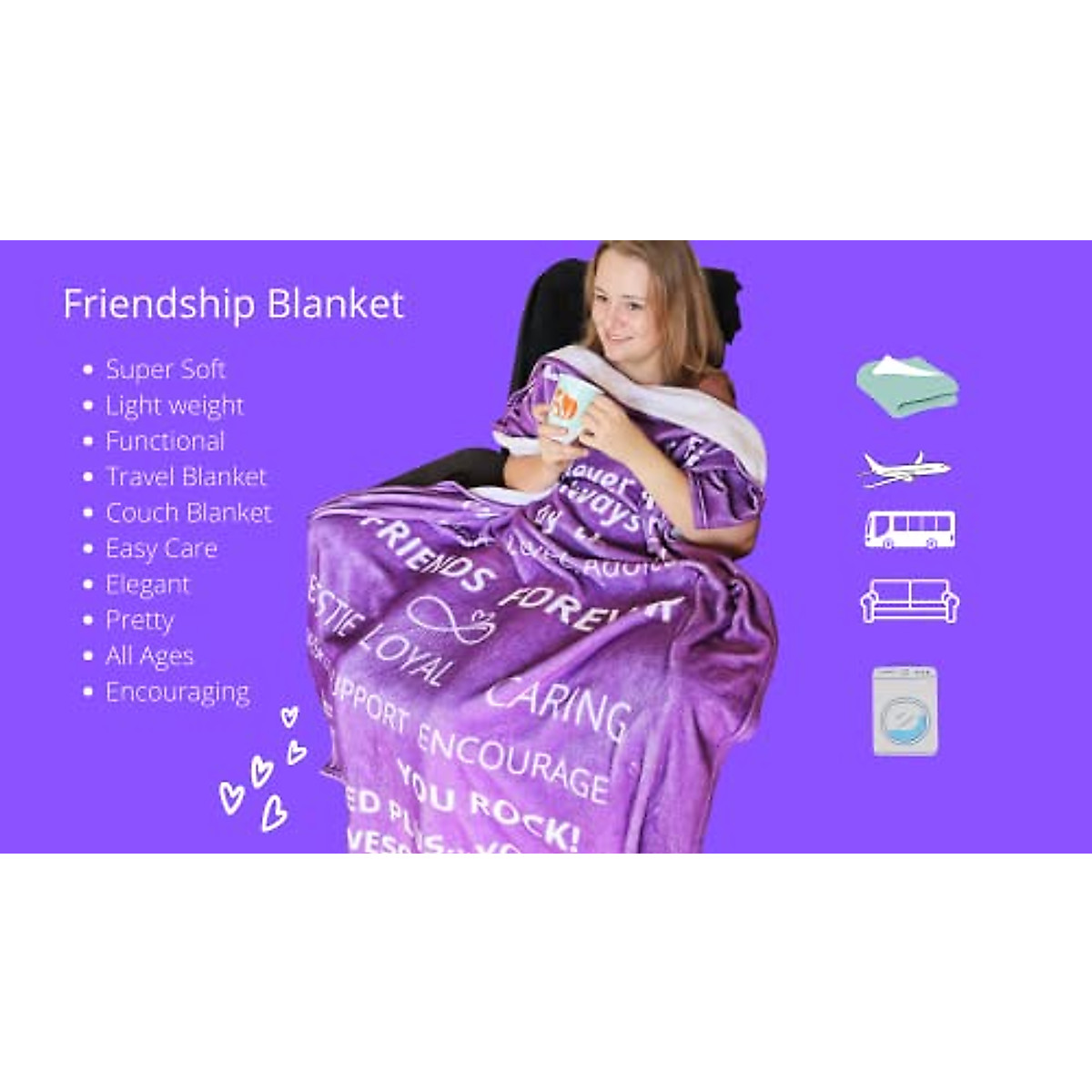 Friendship Throw Blanket Purple, Soft and Cozy, Unique Gifts for Women Celebrating Friendship, Caring for Women
