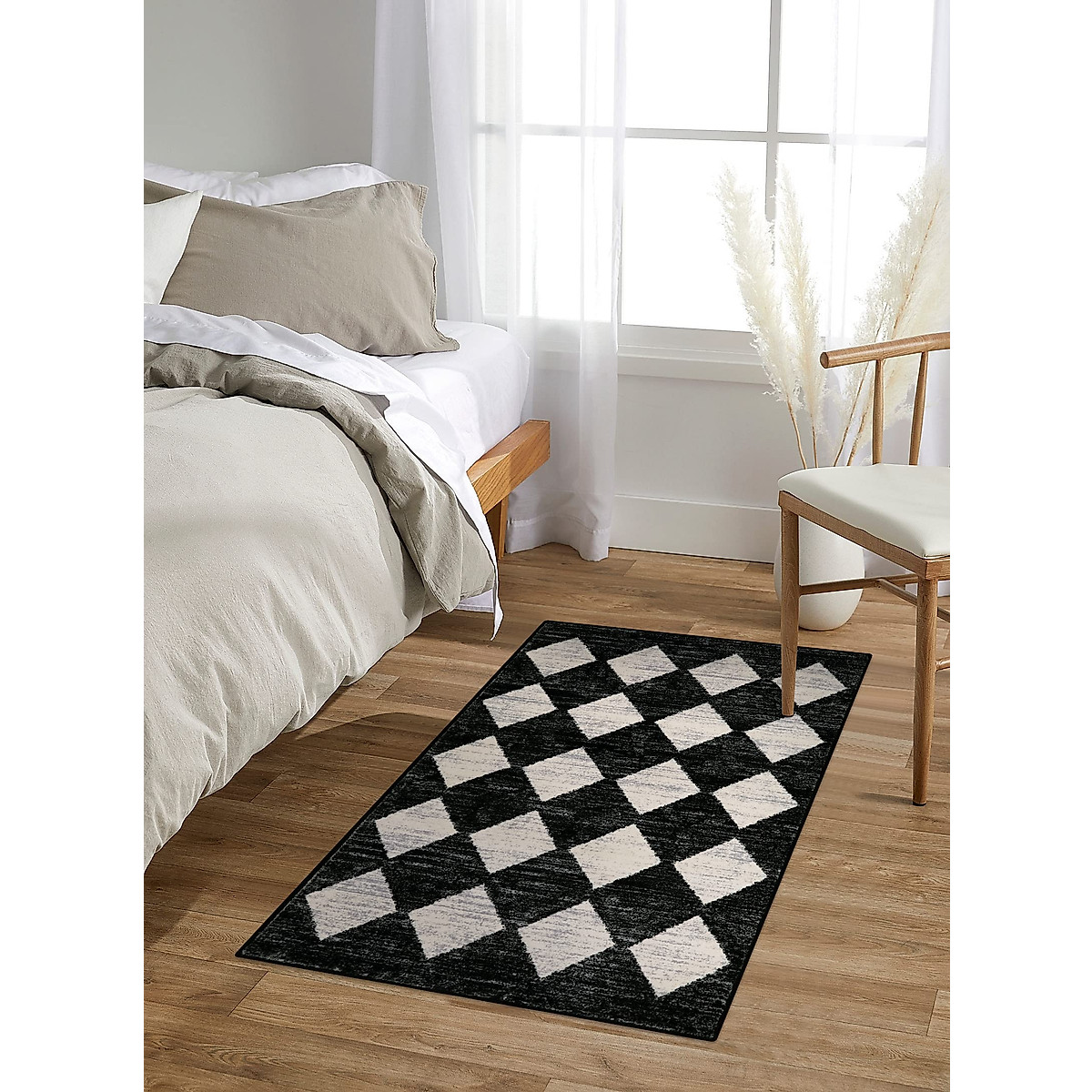 Lahome Moroccan Trellis Area Rug - 2x3 Printed Small Black Checkered Entryway Rug Non Slip Kitchen Mat, Stain Resistance Indoor Modern Floor Soft Throw Carpet for Front Door Bathroom Sink Bedroom