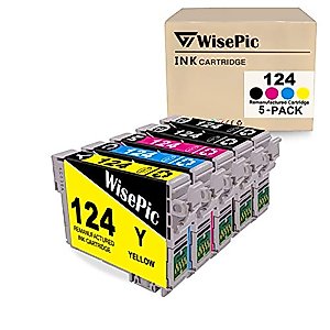 WisePic Remanufactured Ink Cartridge Replacement for Epson 124 T124 5-Pack to Use with Workforce 435 320 323 325 Stylus NX420 NX430 NX230 NX330 NX125 NX127 NX130 Printer (2BK 1C 1M 1Y)