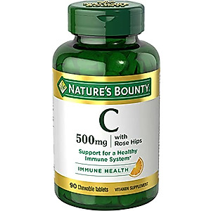 Nature's Bounty Vitamin C 500 mg with Rose Hips Chewable Tablets, Orange Flavor 90 ea (Pack of 2)