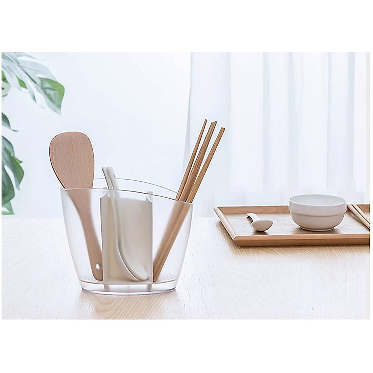 ceramic Utensil Caddy Creative Home Kitchen, Removable and Washable Chopstick Drain TubeSimple and Multi-Purpose Plastic Tableware Storage Tube Pen Holder chopstick holder (Color : Green)