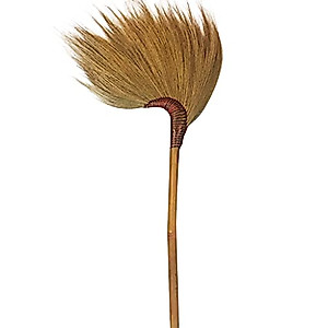 Asian Straw Broom Thai Natural Kong Grass Broom Bamboo Uca Handle for Sweeping Garbage Dust (Kong Grass)