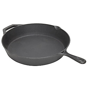 Home Basics 12" Cast Iron Skillet (Black) Frying Pan For Pancakes, Meat, and Fish | Large Skillet For Stovetop and Campfire | Nonstick With Pour Spouts