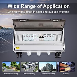 OELFFOW DC1000V 32A PV Combiner Box with 15A Rated Current Fuse, 63A Circuit Breaker, 20kA Surge Protective Device for Solar Panel System, IP65 Waterproof 4 String Grey Junction Box 4 in 1 Out