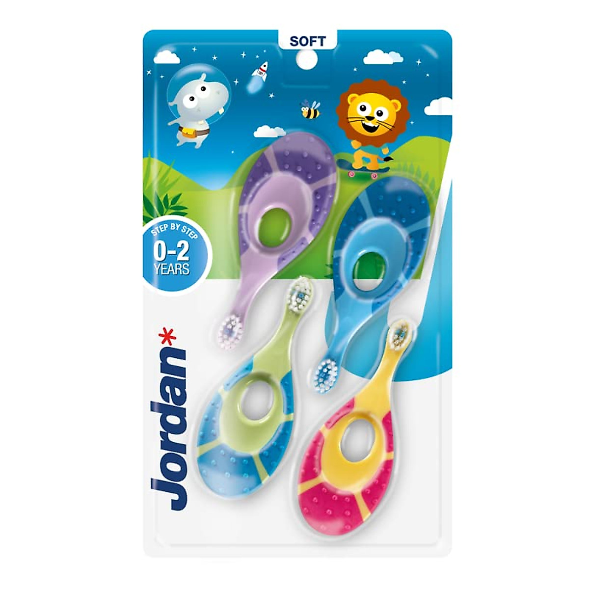 Jordan* ® | Step 1 Baby Toothbrush | 0-2 Years, Soft Bristles, BPA Free | 4 Pack