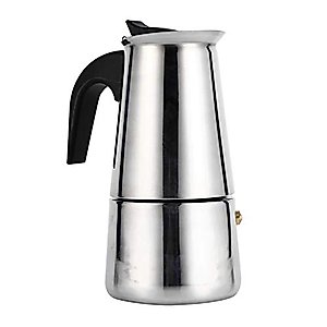 100ml/200ml/300ml/450ml Stainless Steel Moka Pot Espresso Greca coffee maker for Induction gas or electric Stove Home Office Use Silver(200ml)