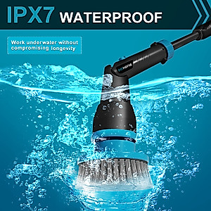 BEI & HONG 2023 Upgraded 50-Inch Adjustable Cordless Power Scrubber with 4 Replaceable Brush Heads, 2 x 21V Batteries - Blue