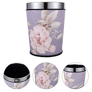 MAGICLULU Stainless Steel Container Floral Trash Can Round Wastebasket Modern Wastepaper Bucket Small Garbage Bin for Office Home Bedroom Living Room 5L Purple Stainless Steel Containers