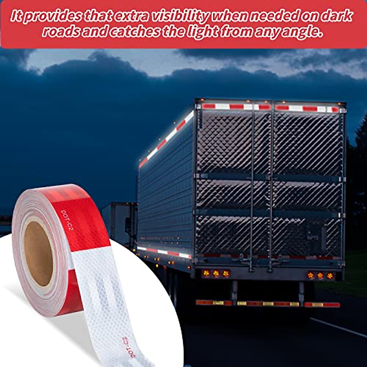 DOT-C2 Reflective Tape 2 in X 600 FT, Dot Safety Warning Tapes Bulk, Red White Waterproof Self Adhesive Trailer Tape Outdoor Caution Reflector Conspuicy Tape for Vehicles Boat Sign 6 Roll(2'' X 100FT)