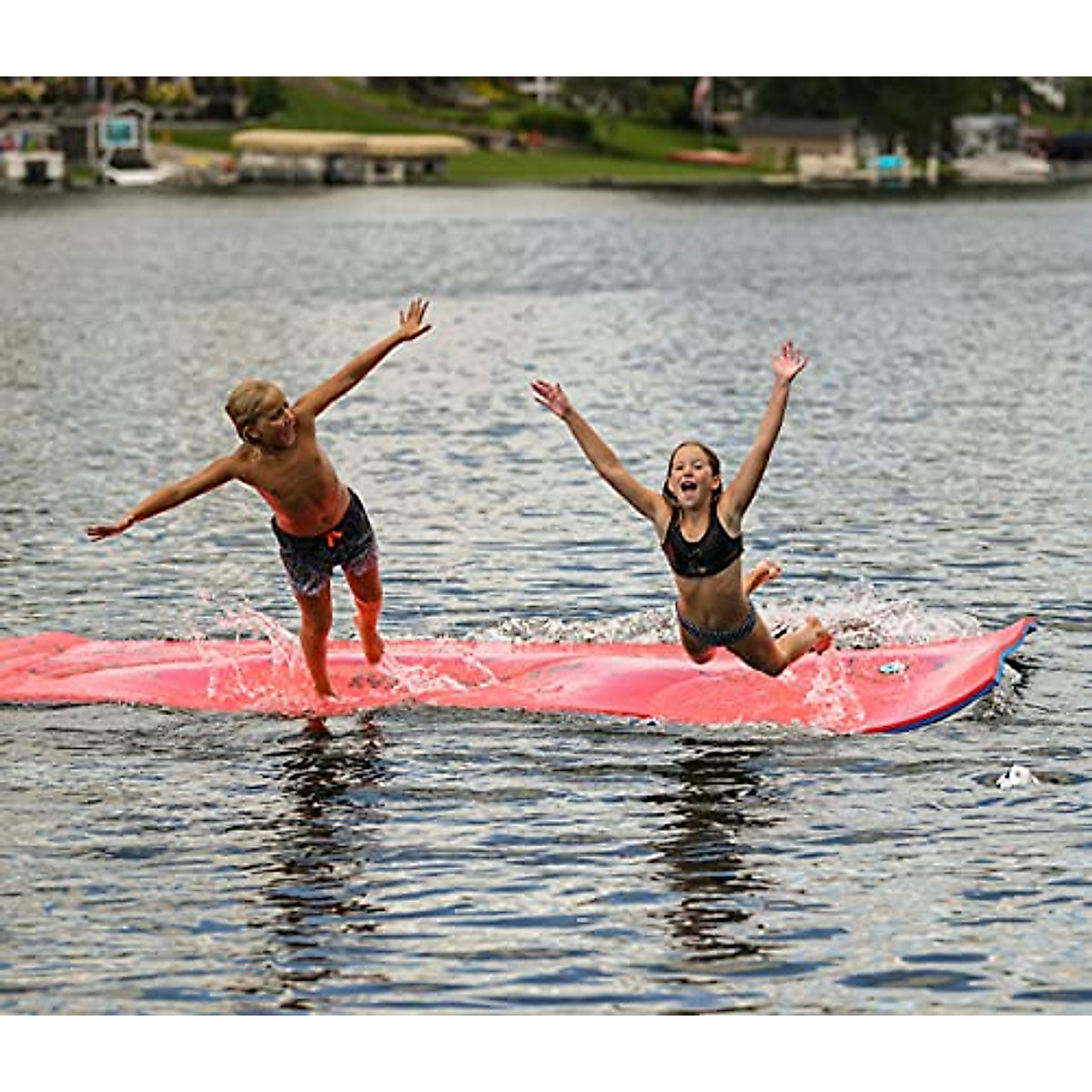Aqua Lily Pad USA20 All American 20 Foot 2 Layer Water Lake Playground Floating Foam Island Mat with Storage Straps and Pad Protectors, Red and Blue
