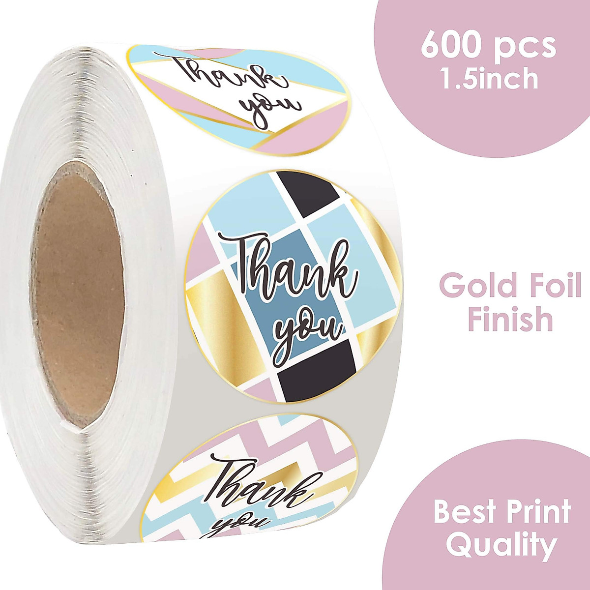 EL Nido 600pcs 1.5" Thank You Stickers / 8 Different Designs with Gold Foil / 600 Thank You Stickers Per Roll/Roll Sticker Supplies for Business Packaging (8 Design Roll Stickers, 600pcs)