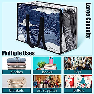 8 Pcs Clear Zippered Storage Bags Closet Organizer Vinyl Bag with Reinforced Handle Clothes Storage Organizer Transparent Moving Bags Totes for Bedding Linen. (60 L, 23.6x16.5x9.5 In, Clear, Black)