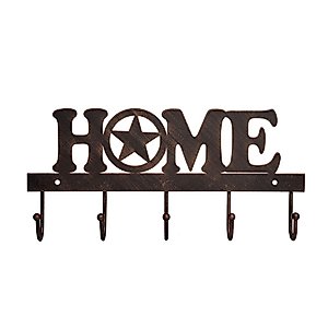 EBEI Metal Barn Star Key Rack Holder Wall Mounted Metal Decorative 12" Vintage Key with 5 Hooks Dark Brown Western Home Wall Decor Texas Home Decor