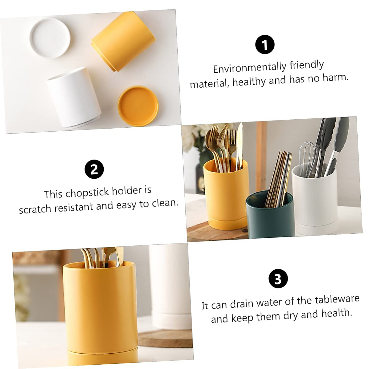 Cabilock 1 Set Kitchen Ceramic Utensil Holder Countertop Kitchen Utensil Crocks Holder Caddy for Cooking Tool Utensils Flatware Organizer Yellow
