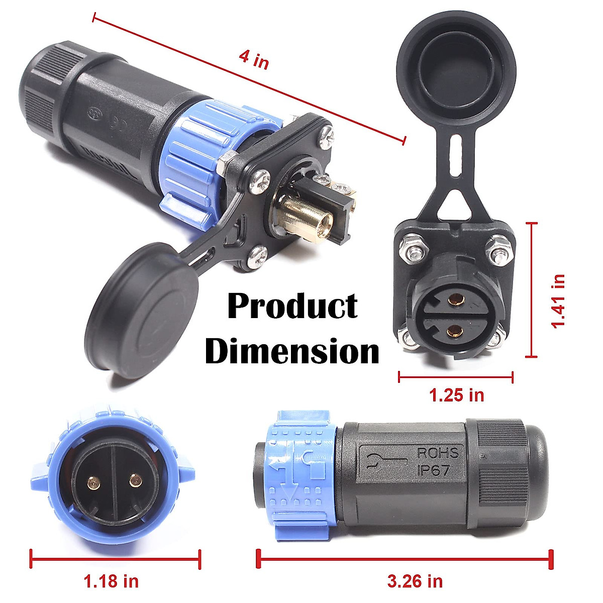 Trolling Motor Plug Receptacle Set, ABPF Marine Boat Power Connector, Waterproof Connector for Motor, 12/24/36/48 Volt Marine Plug for Trolling Motors (Blue,1 Pack)