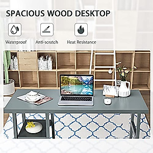 Tangkula Computer Desk with Shelves, Modern Trestle Desk Home Office Desk with Storage Shelf, Space Saving Study Writing Desk, Desk for Bedroom