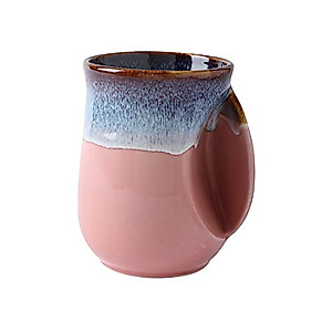 Selamica Porcelain 18oz Novelty Right-handed Handwarmer Mug, Coffee Mug, Tea Mug, gift for family friends and couple - Pink