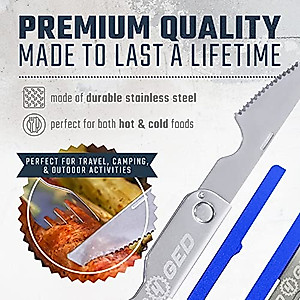 Forkanife Sport, Ultra-thin Camping Utensils with Case, Stainless Steel Camping Knife and Fork Set, Reusable Travel Utensils for Camping and Outdoor Adventures, 3.27 x 2.09-inch Case - Cold4ged