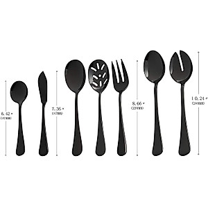 Black Serving utensils set. Stainless Steel Hostess Flatware Sets 7-Piece Includes Silverware Large Salad Serving Spoons, Forks & Slotted Spoons,sugar spoons,butter knife.Dishwasher Safe