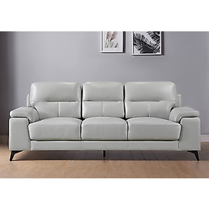 Lexicon Leather Couch, Modern Couch Sofa, Top Grain Leather Sofa, Oversized Sofa for Living Room, Bedroom, Office, Apartment, 3-Seater Couches, Silver Gray