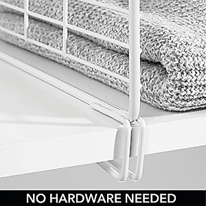 mDesign Modern Versatile Metal Closet, Cabinet Organizer Storage 2-Tier Shelf Divider and Separator for Bedrooms, Bathrooms, Entryways, Hallways, Kitchen Pantry, Office - Easy Install - White
