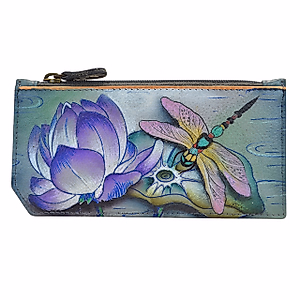 Anuschka Hand Painted Leather Women's RFID Blocking Card Case with Coin Pouch - Tranquil Pond