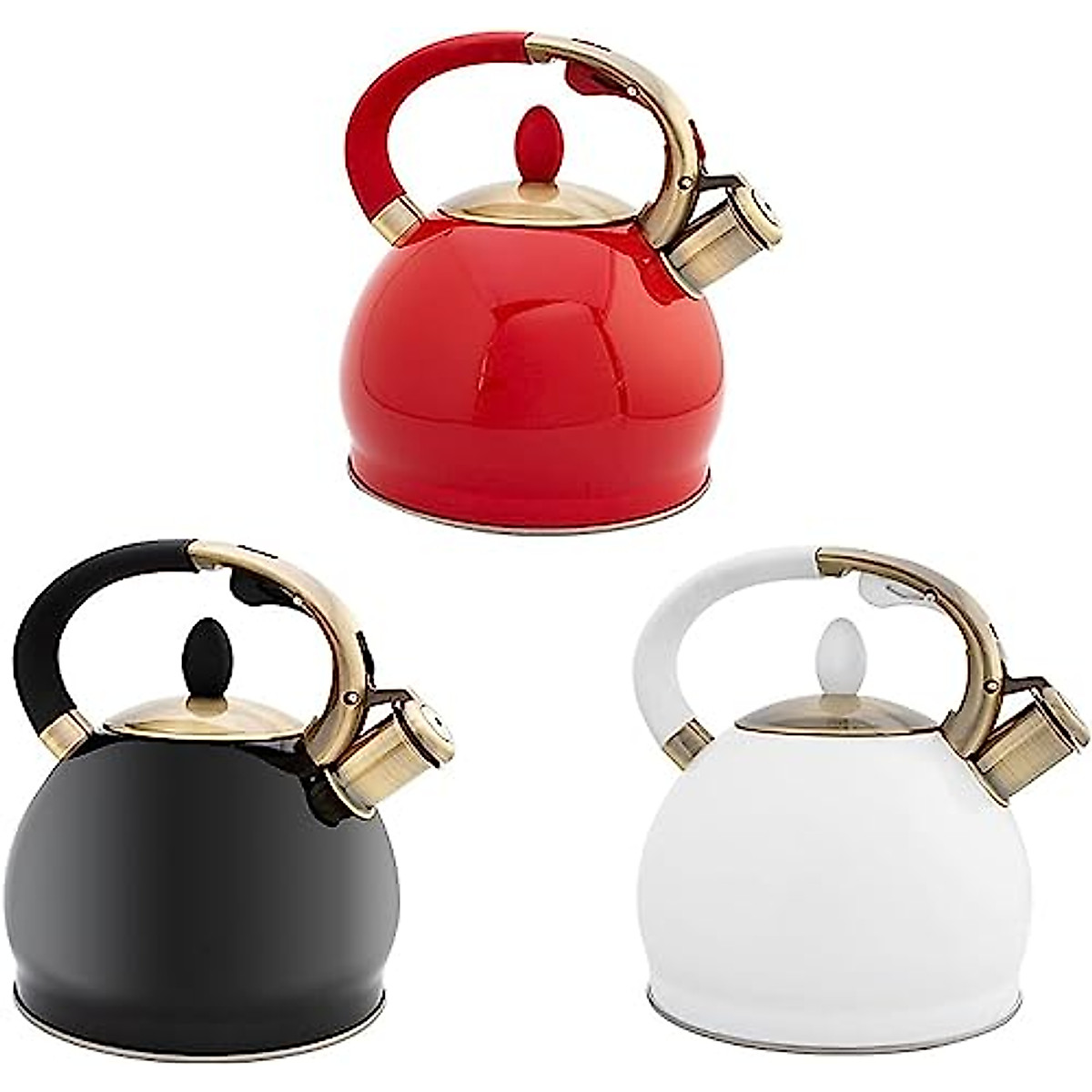 Stovetop Tea Kettle Whistling Teapot Tea Kettle 3.5L Whistling Kettle Electroplating Bronze Handle Whistling Kettle For Gas Stove Universal Teapot Kettle Stove Top Kettle Tea Pot (Color : Red, Size