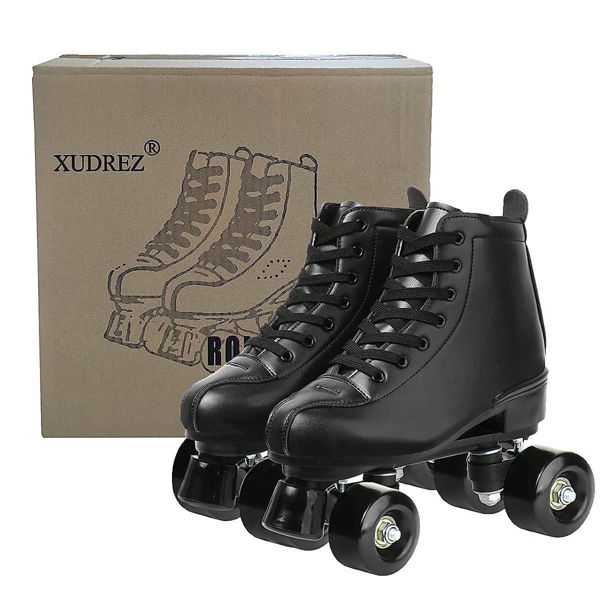 XUDREZ Classic Roller Skates High-Top Double-Row Leather Roller Skates for Women and Men (Black Black Wheel,7.5)
