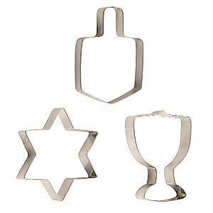 Rite Lite Set of 3 Chanukah Cookie Cutters Sheets - Dreidel, Menorah, Star of David Design, Jewish New Year Holiday Party Favors Hanukkah Hostess Gifts, Goodie Bag Rewards, Cooking Kitchen Accessories
