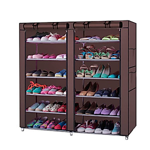 GOODSILO 6 Layer 12 Shelf Dual Rows Shoe Rack Shoe Storage Organizer Shoe Closet Cabinet with Fabric Cover for 36 Regular Size Pair Shoes, Bedroom, Wardrobe, Hallway, Entryway Coffee