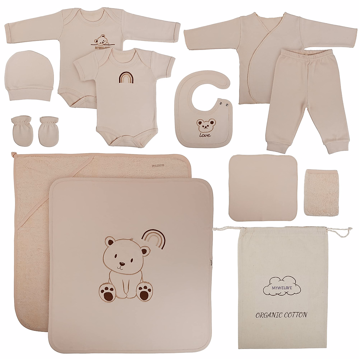 MYWELOVE Organic Cotton Premium Newborn Baby Layette Gift Set | 0-3 Months, Ink-Free, Baby Boy Clothes and Baby Girl Clothes | Newborn Baby Essentials (0-3 Months Deluxe Set)