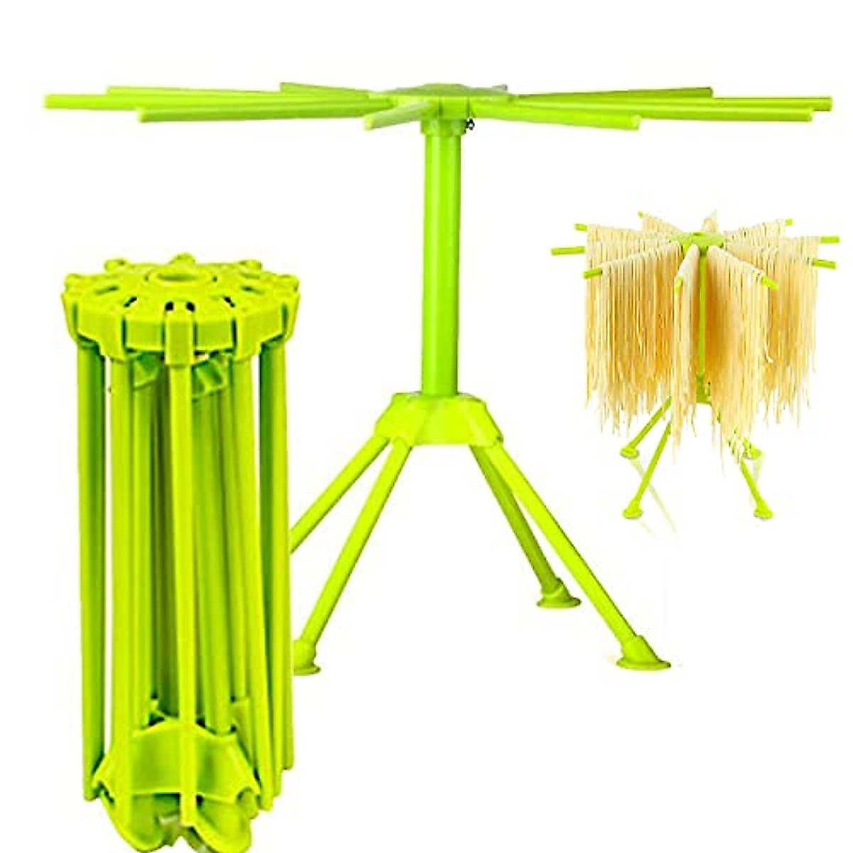 Kitchen Pasta Drying Rack Folding, iPstyle Spaghetti Drying Rack Noodle Stand with 10 Bar Handles Green (Drying Rack)