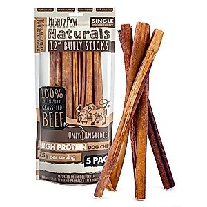 Mighty Paw Naturals Bully Sticks | All-Natural Protein-Rich Dog Chews from Grass-Fed Beef. Single-Ingredient Pet Treat for Dental Health. Keeps Chewers Busy