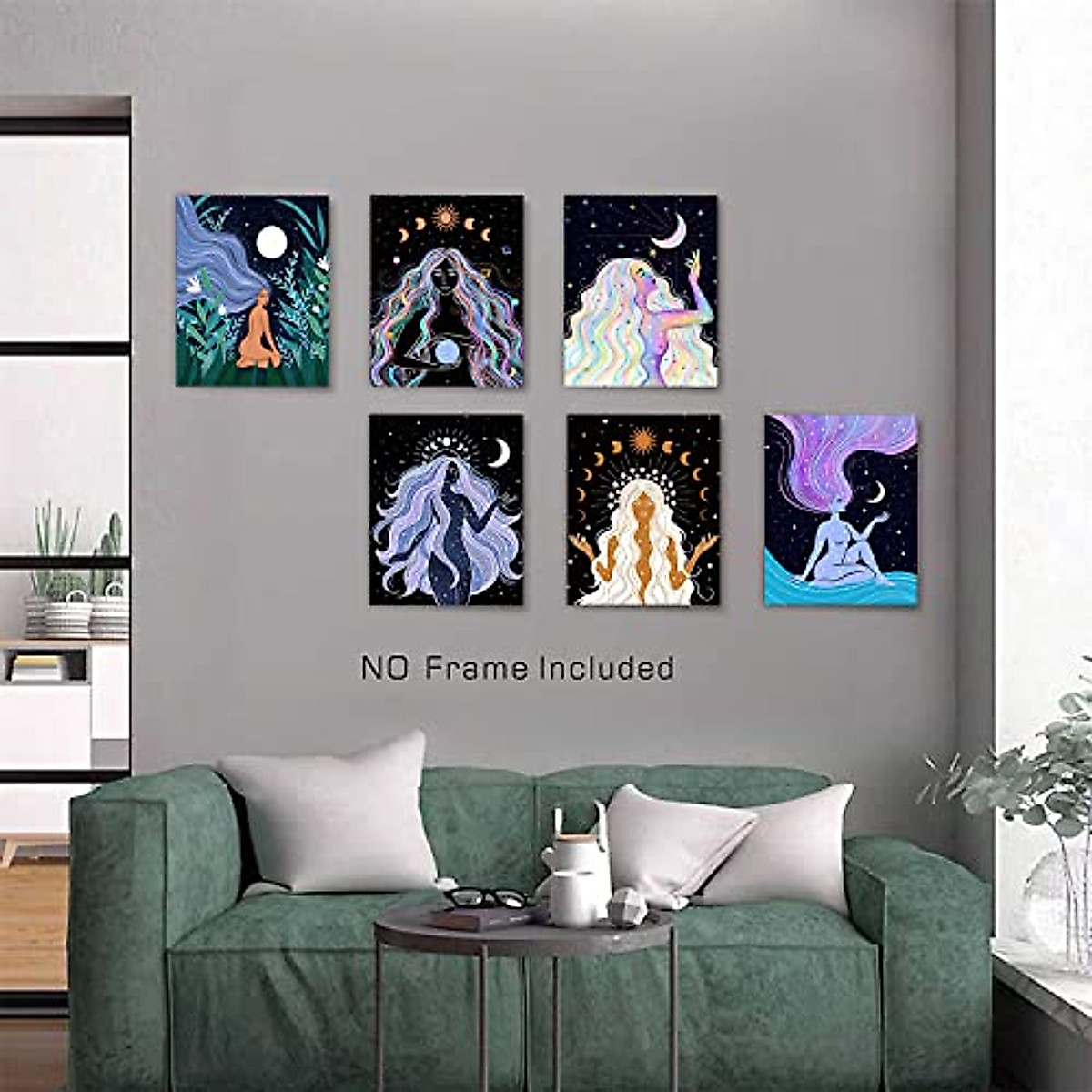 Astrology Witch Moon Sun Star Witchcraft Boho Wall Art Decor - Witchcraft Power Nordic Poster Decor - For Mystery, Black Magic, Witchcraft, Astrology Decorations - Set of 6 (8" x 10" Unframed)