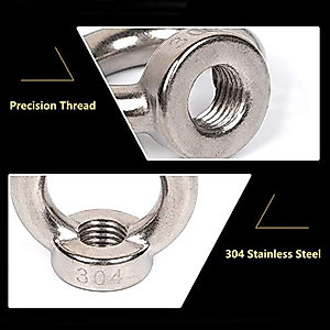 2 Pcs Lifting Eye Nut M12 Female Thread 304 Stainless Steel Round Shape for Rope Fitting （M12，2 Pcs）