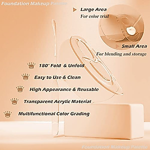 Penugo 180 Degree Folding Acrylic Makeup Mixing Palette, Plastic Foundation Makeup Facial Palette with Felt Bag, Transparent Spatula Tool for Eyeshadow Liquid Foundation Cosmetic Pigment Mixing