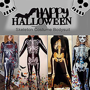 Tizzomx Halloween Women Muscle Costumes with Front and Back 3D Bone Print Onesie Bodysuit for Women Size Medium