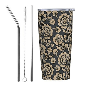 Yaxongx 20oz Tumbler Unique Flower Double Wall Vacuum Insulated Coffee Mug with Lid and Metal Straw Brush Reusable Stainless Steel Water Bottle Travel Cup Gifts for Car Ice Drinks Hot Beverage